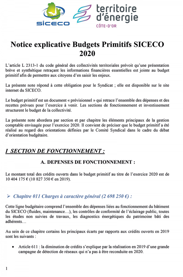 Notice explicative budget primitif 2020 - Salle de lecture - SICECO ...