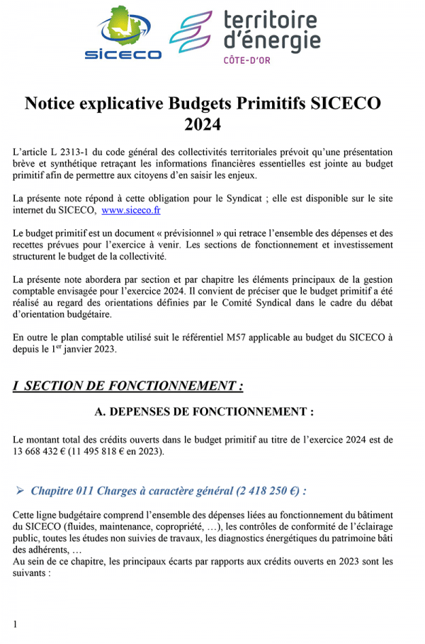 Notice explicative budget primitif 2024 - Salle de lecture - SICECO, territoire d’énergie Côte-d’Or